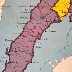 Large Vintage Map of Cebu, Philippines - Mandaue - Talisay - Mactan ...