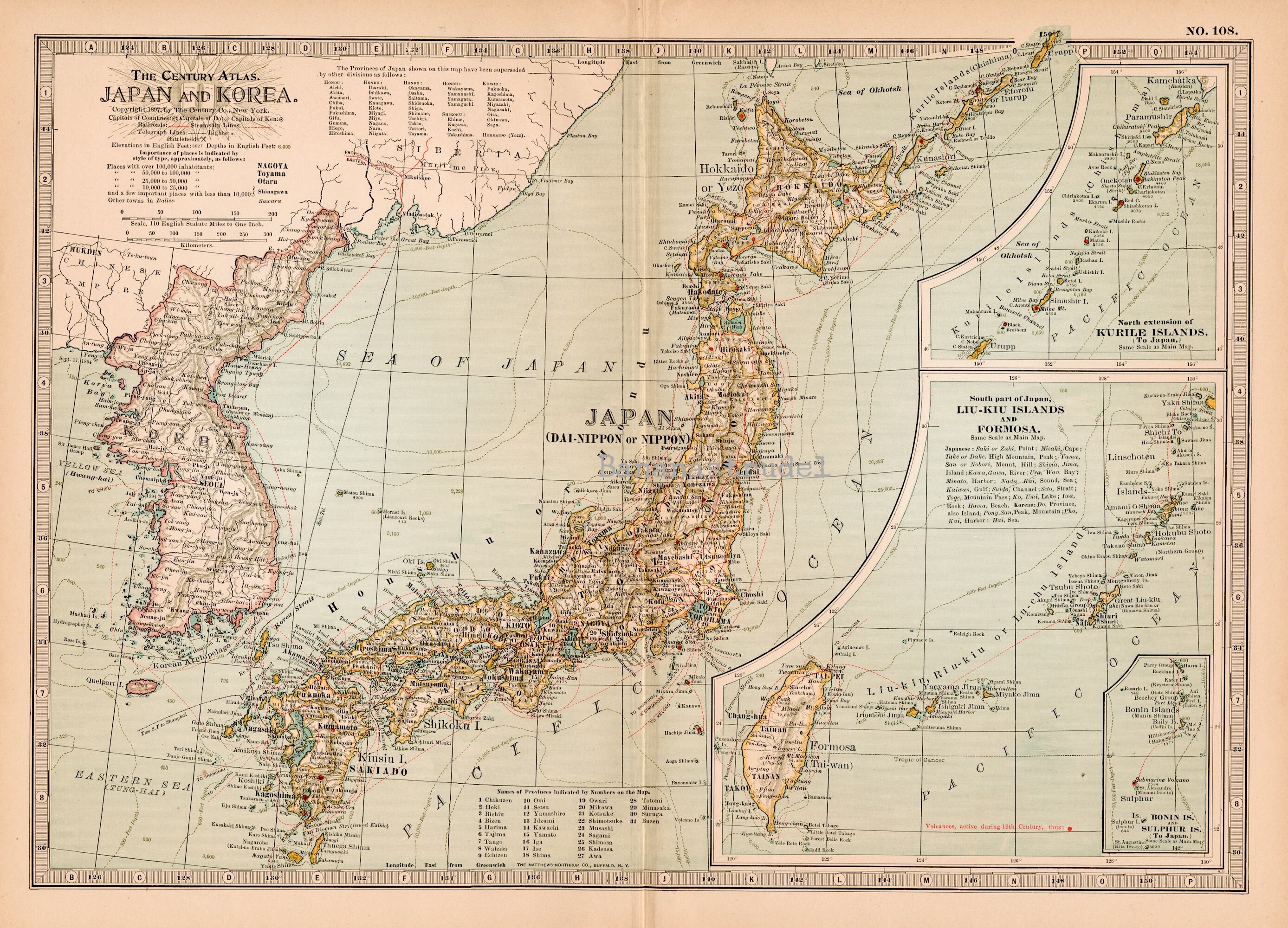 Antique Map of Japan and Korea - Formosa - Liu-kiu Islands - Kurile ...