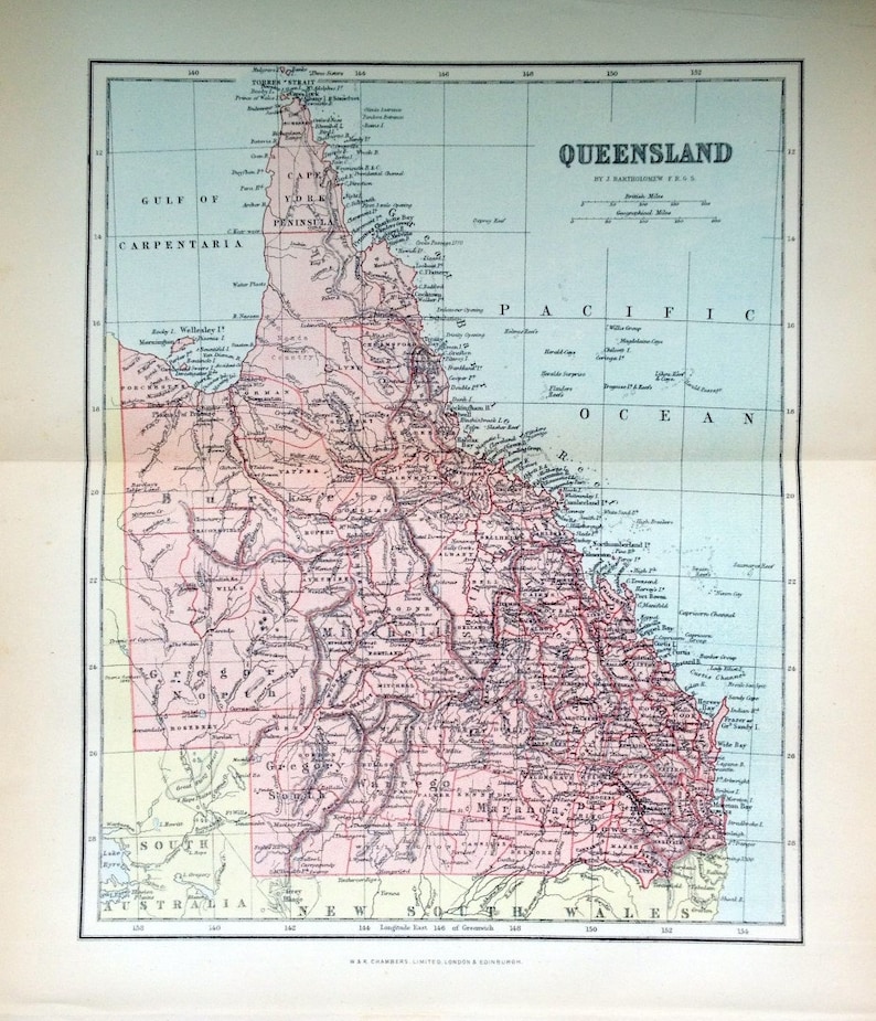 1901 Antique Map of Queensland, Australia - Etsy