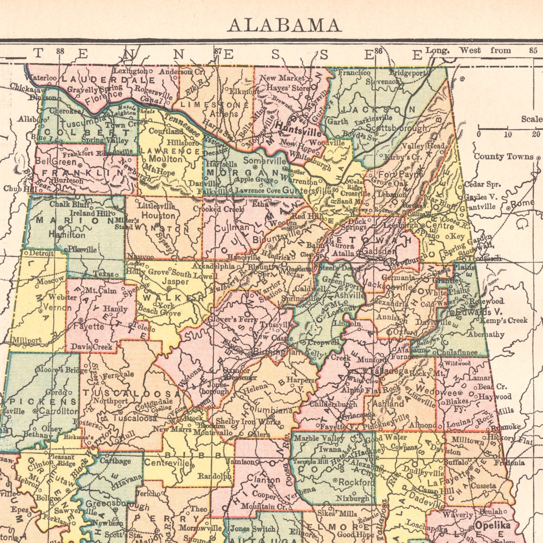 Antique Map of Alabama Published 1875 - Etsy