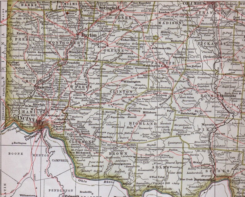 1902 Antique Map of the Southern Part of Ohio Ohio Antique - Etsy