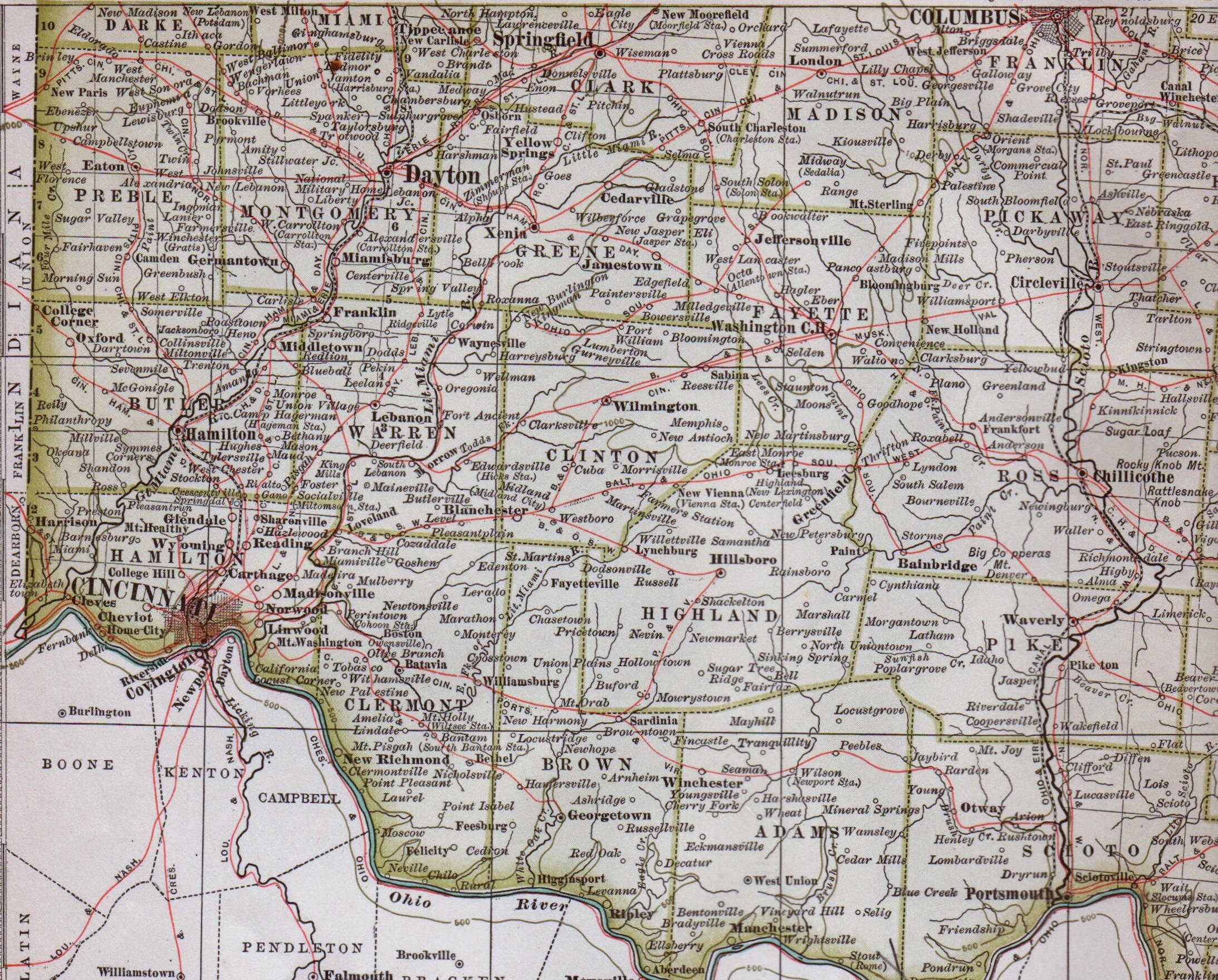 1902 Antique Map of the Southern Part of Ohio Ohio Antique | Etsy