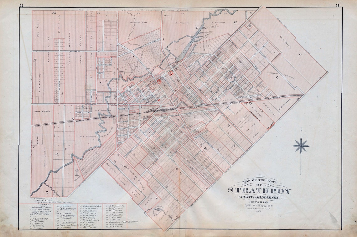 1878 Large Rare Vintage Map of Strathroy Middlesex County | Etsy