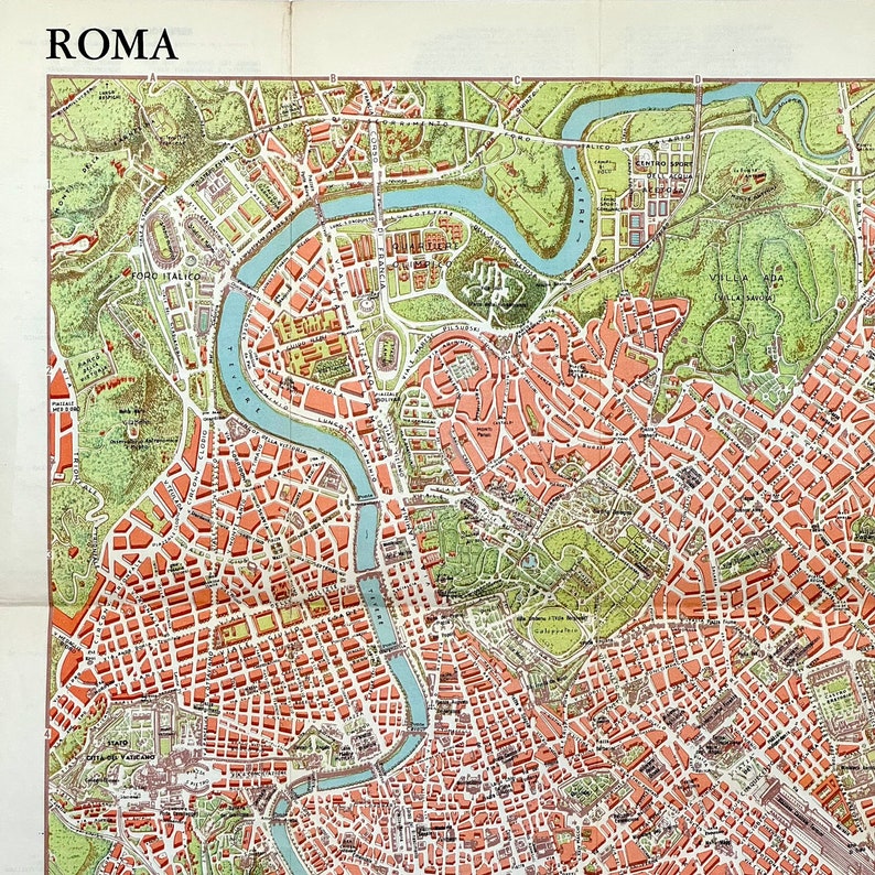 Rome, Italy - 1962 Vintage Poster-sized Map - Etsy