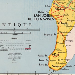 Antique Province, Philippines - RARE Large Vintage 1959 Map - San Jose ...