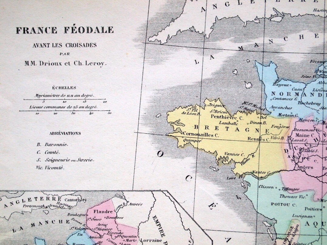 1873 Antique French Map of Feudal France During the Crusades - Etsy