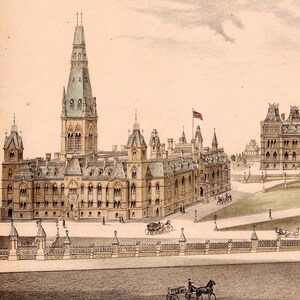 1875 Rare Large Antique Engraving of Parliament Square, Ottawa, Ontario ...