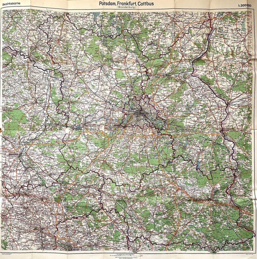 1957 Wall Map of Potsdam, Frankfurt/oder, Cottbus (brandenburg), East ...