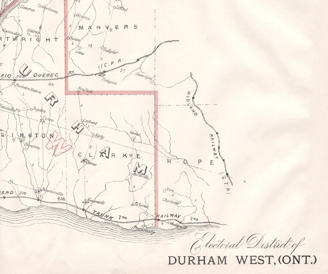 Antique Map of Durham West, Ontario - 1895 Electoral Map - Darlington ...