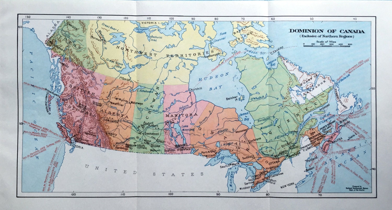 1930s Vintage Map of the Dominion of Canada Exclusive of | Etsy