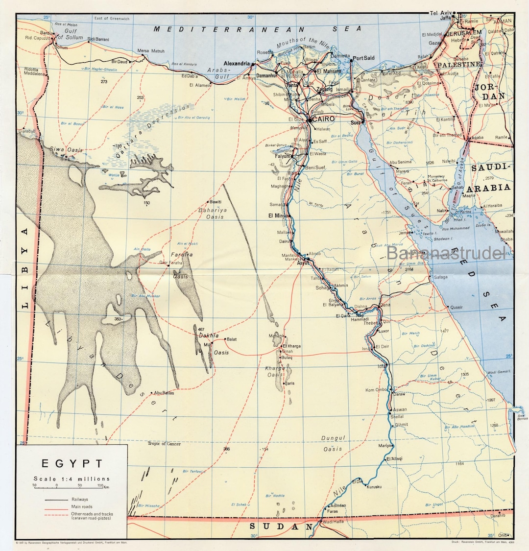 Vintage Map of Egypt - From 1965 - Etsy