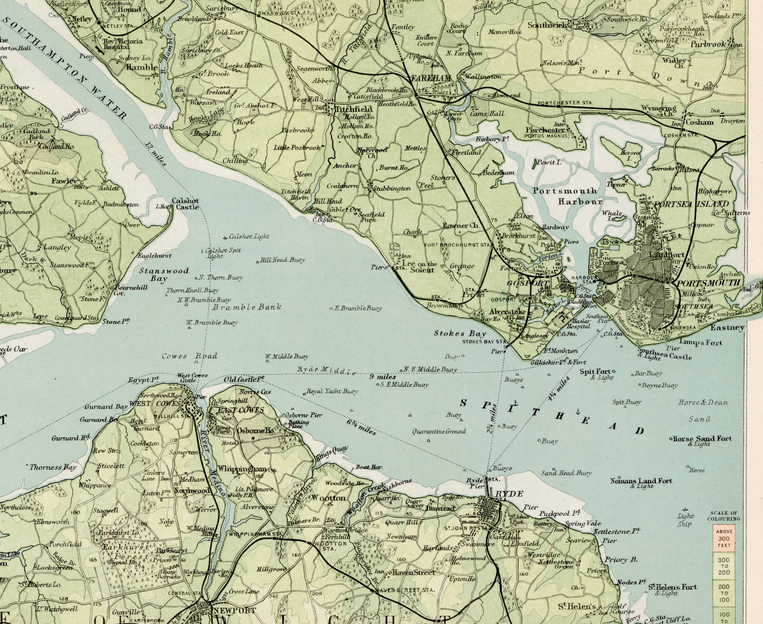 Antique Map of the Solent and Spithead, UK - Southampton - Portsmouth ...