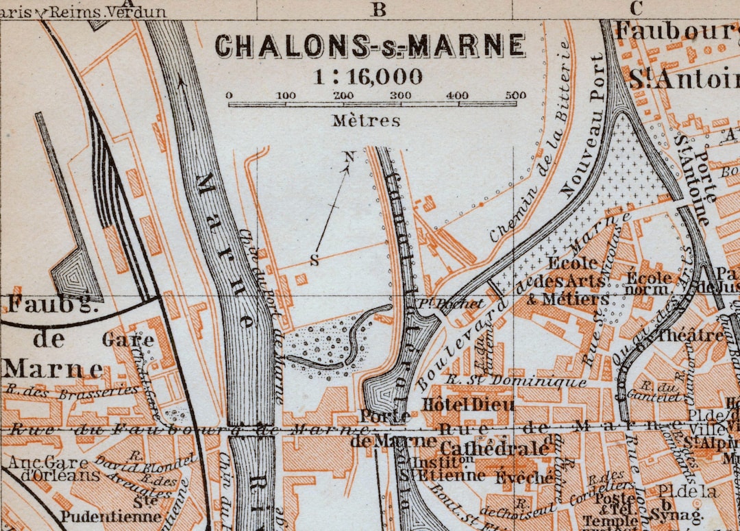 Antique Map of Châlons Sur Marne, France - Châlons-en-champagne- 1905 ...