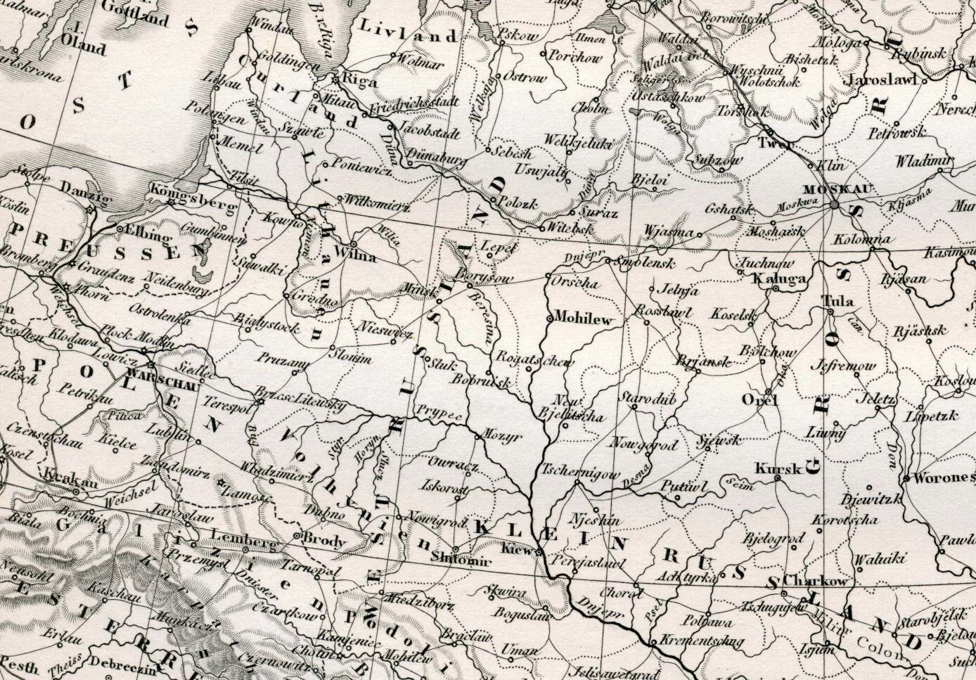 1860 German Vintage Map of European Russia Black and White - Etsy