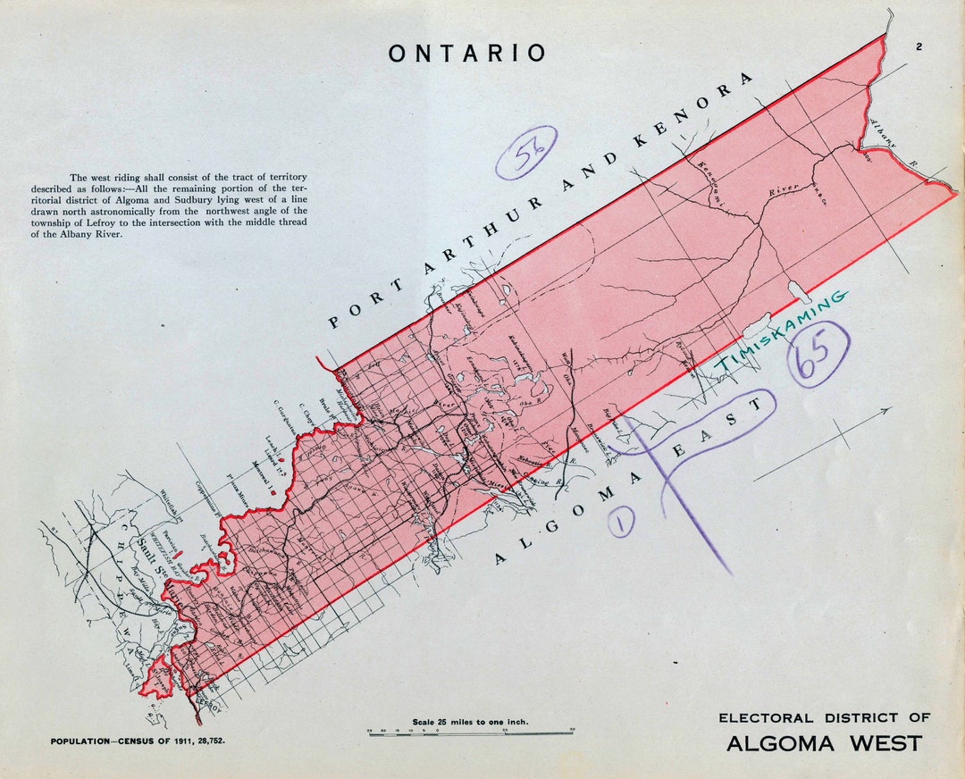 Antique Map of Algoma West, Ontario - 1915 Vintage Electoral District ...