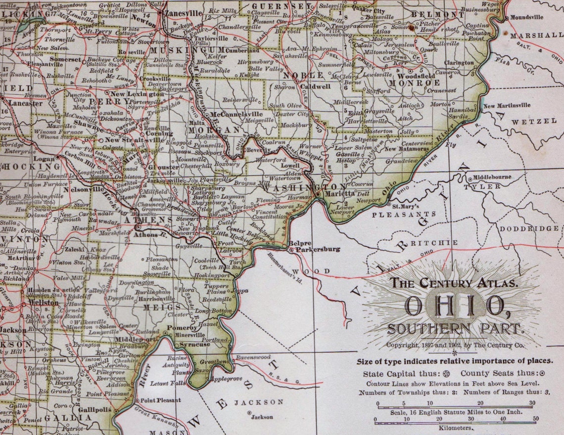 1902 Antique Map of the Southern Part of Ohio Ohio Antique - Etsy