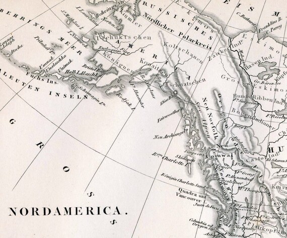 1860 German Vintage Map of North America Vintage North | Etsy
