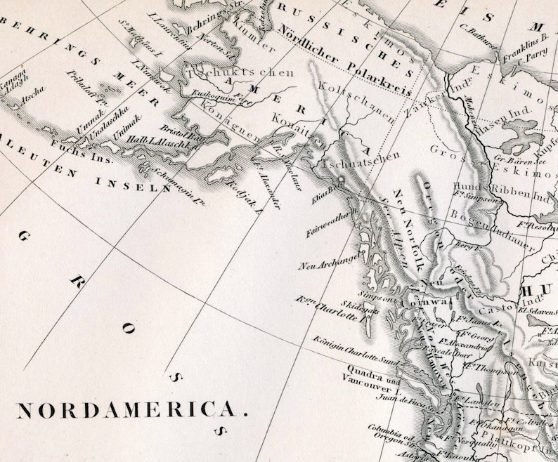 1860 German Vintage Map of North America Vintage North | Etsy