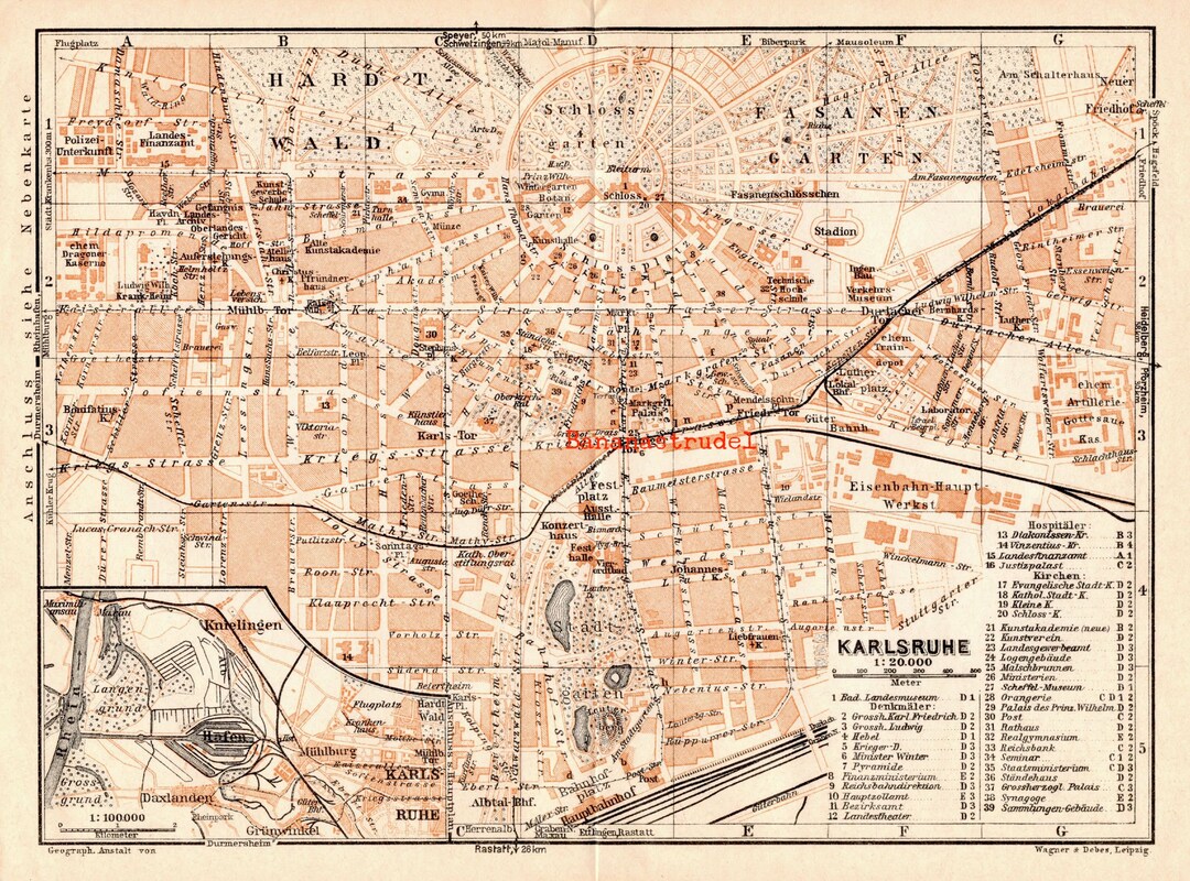 Antique Map of Karlsruhe, Germany - 1929 City Map - Etsy