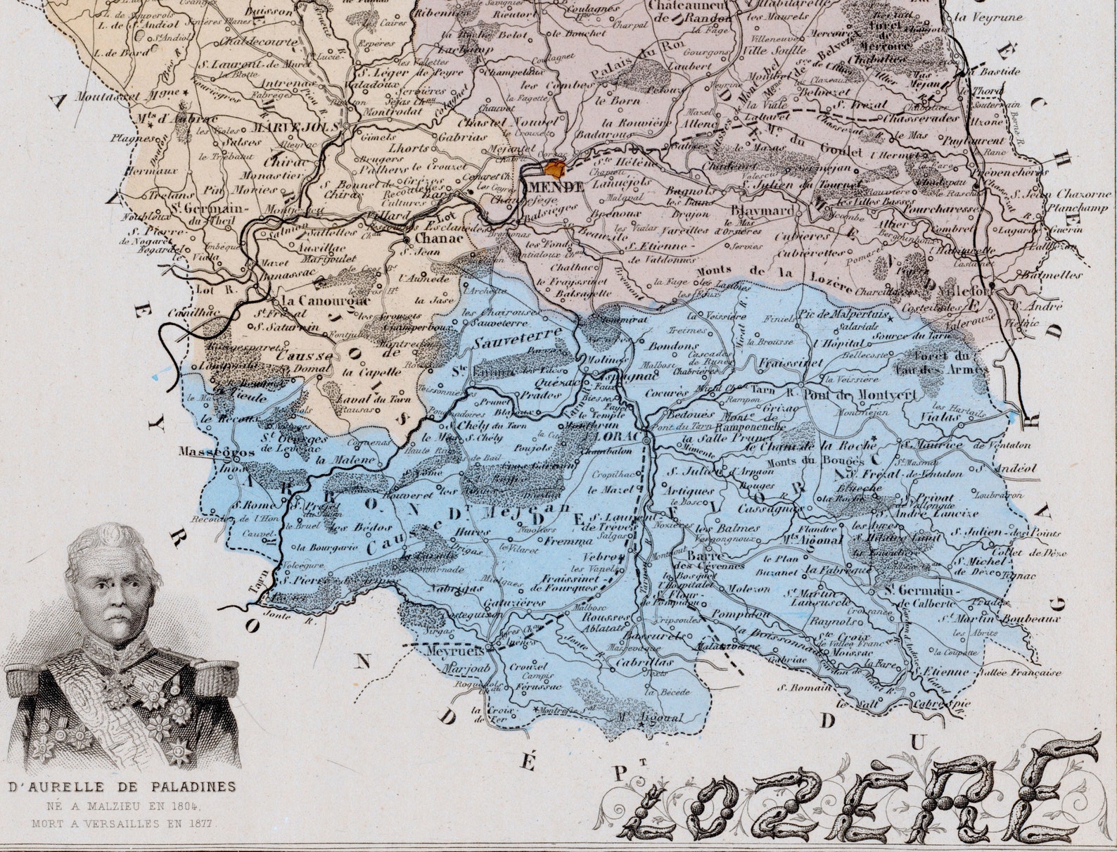 1883 Antique Map of Lozere France Vintage Illustrated Map - Etsy