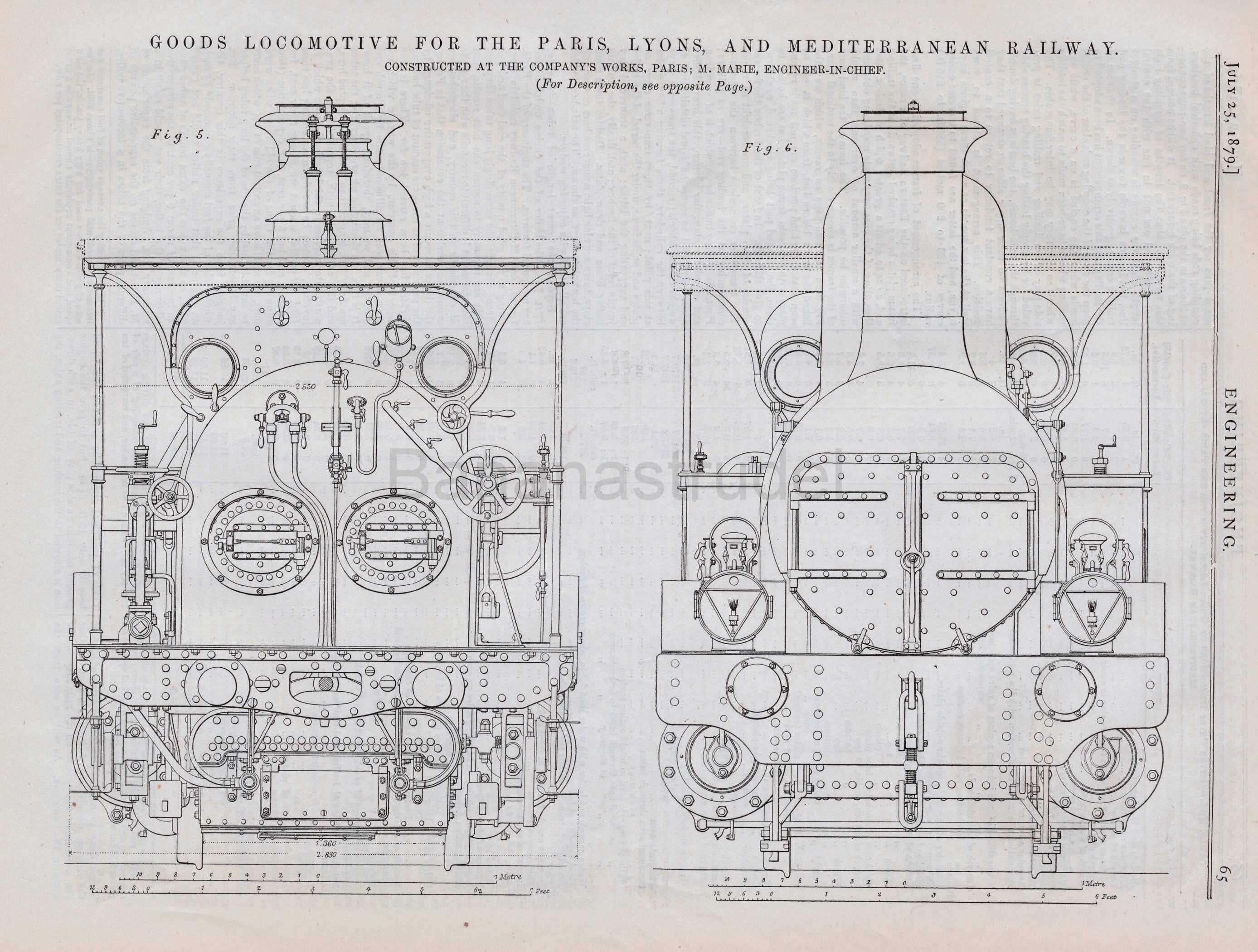 1879 Antique Engineering Drawing - Goods Locomotive for the Paris ...
