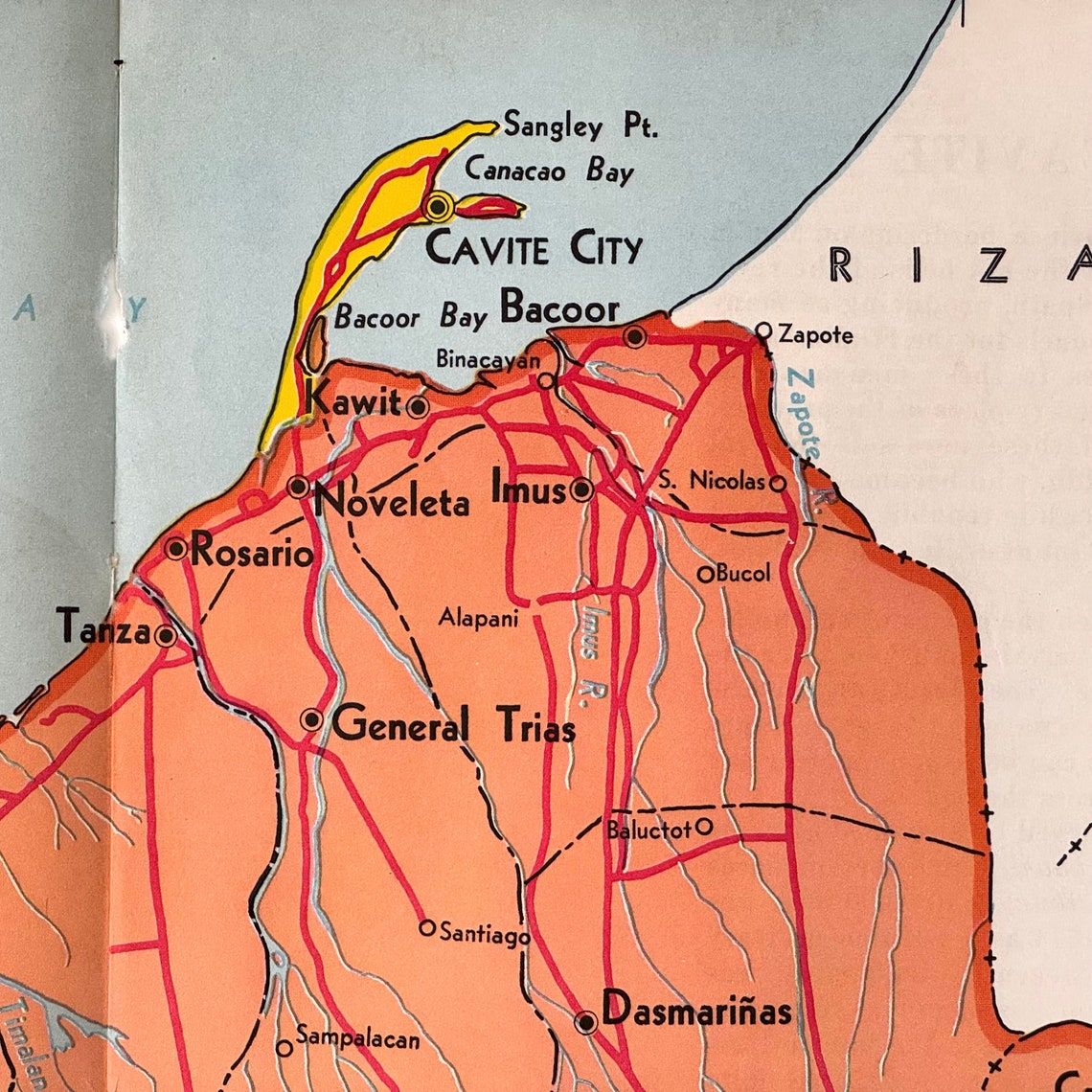 1959 Large Rare Vintage Map of Cavite, the Philippines - Bacoor - Trece ...
