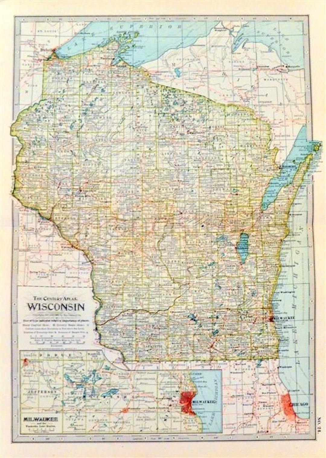 1902 Century Atlas Vintage Map of Wisconsin - Antique Wisconsin Map - Etsy