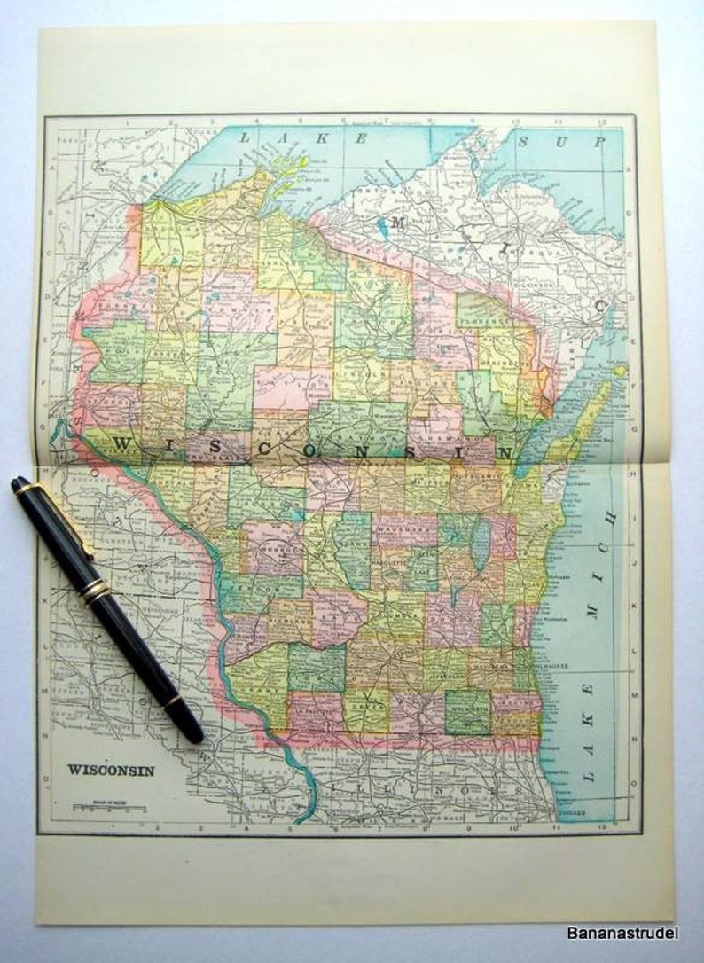 1901 Antique Map of Wisconsin - Antique Wisconsin Map - Wisconsin ...
