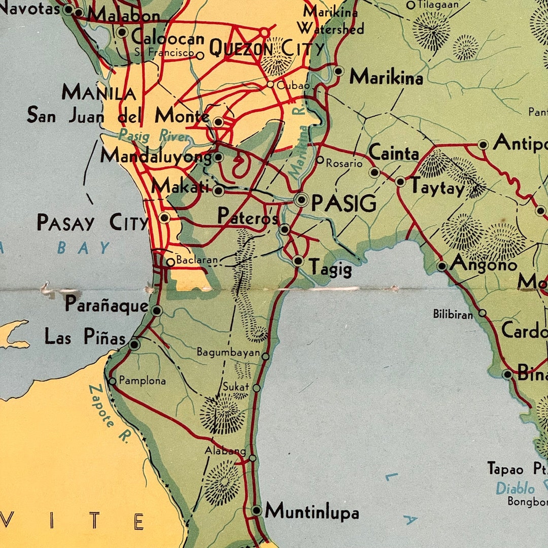 1959 Large Rare Vintage Map of Rizal, the Philippines - Manila - Quezon ...