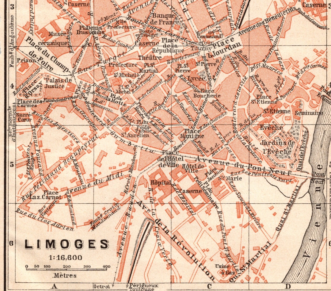 Antique Map of Limoges, France - Small 1907 City Map - Etsy