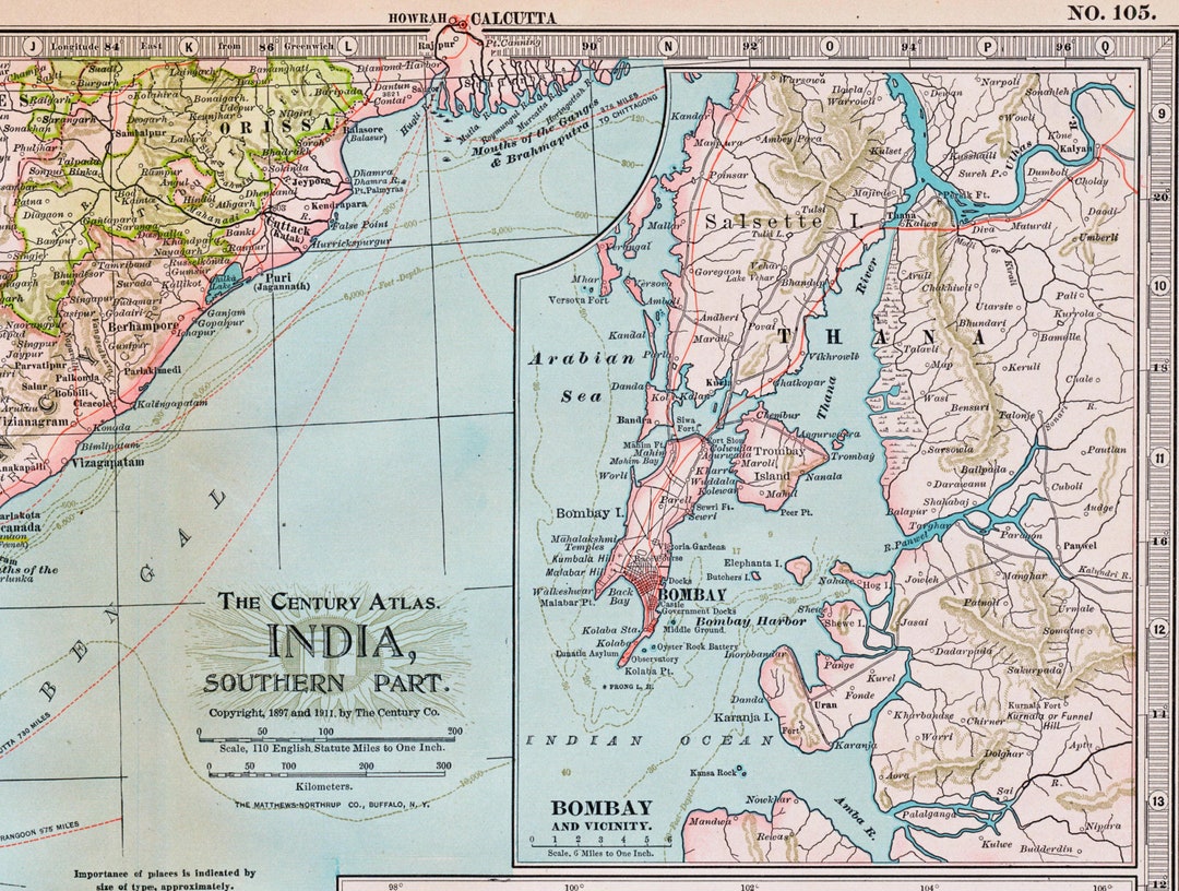 Antique Map of India, Southern Part - 1911 Antique Century Atlas Map ...