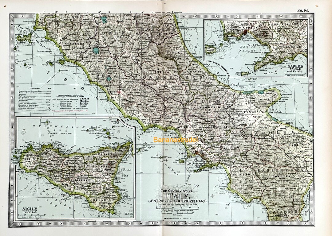 Antique Map of Central and Southern Italy - Antique Italy Map (central ...