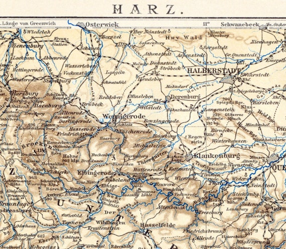1895 Antique German Map of the Harz Mountain Range Germany | Etsy