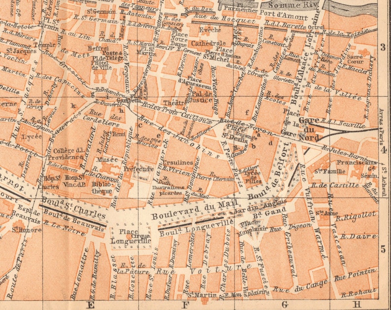 Antique Map of Amiens France 1905 Vintage City Map Old | Etsy