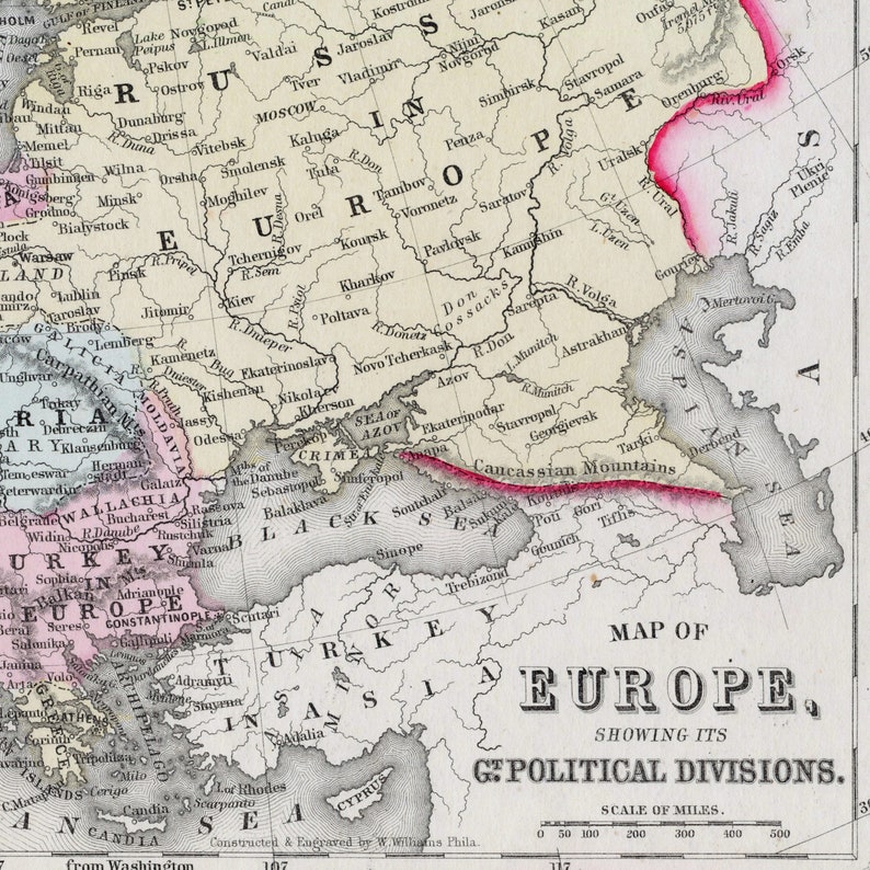 1867 Antique Hand-coloured Mitchell Map of Europe - Etsy