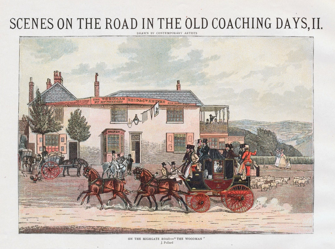 1888 Large Rare Antique Colour Print - Scenes on the Road in the Old ...