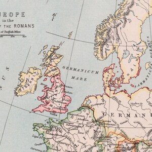 1879 Antique Map of Europe in the Time of the Romans - Etsy