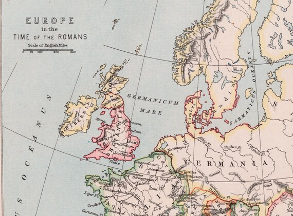 1879 Antique Map of Europe in the Time of the Romans - Etsy