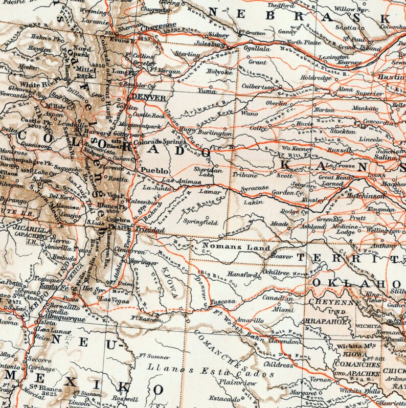 1897 Antique Map Central Part US / United States Montana N/S - Etsy