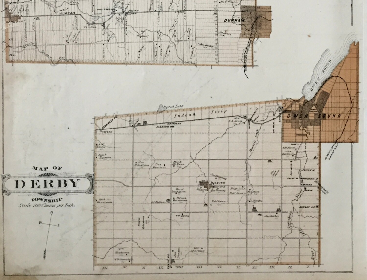 1880 Large Antique Map of Bentinck and Derby Townships Grey | Etsy Canada