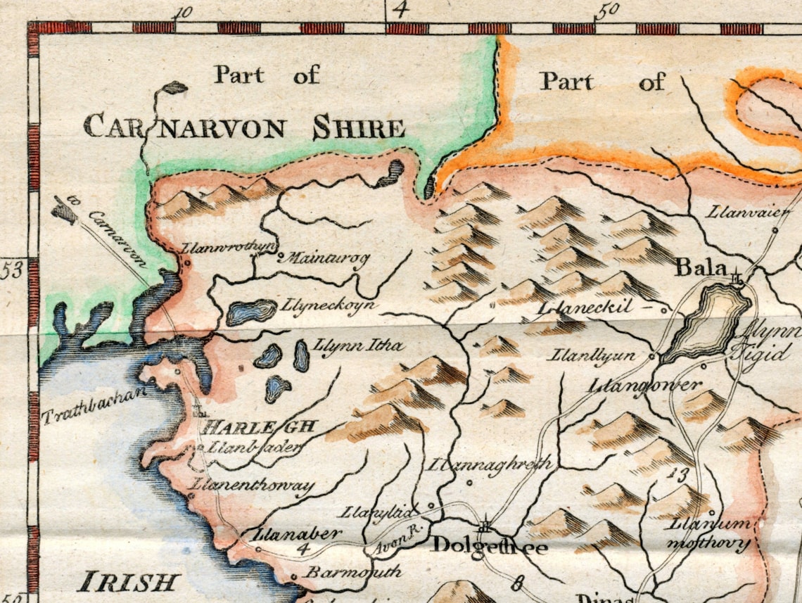 1744 Antique Map of Merioneth Shire Wales Map Hand - Etsy