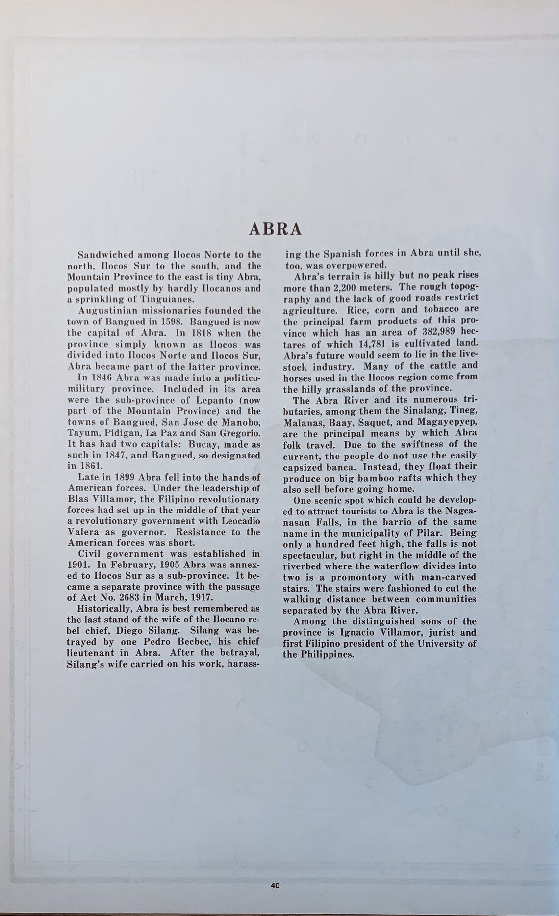 1959 Large Rare Vintage Map of Abra, the Philippines - Bangued - La Paz ...