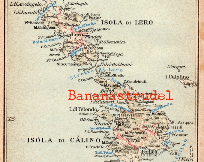 Antique Map of Leros and Calino (kalymnos) - Aegean Islands - Published ...
