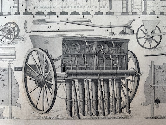 1852 Antique Engraving of Farming Tools Plows Ploughs | Etsy