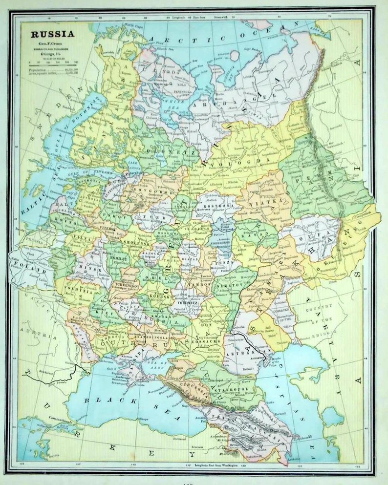 1888 Vintage Map of Russia Antique Russia Map - Etsy