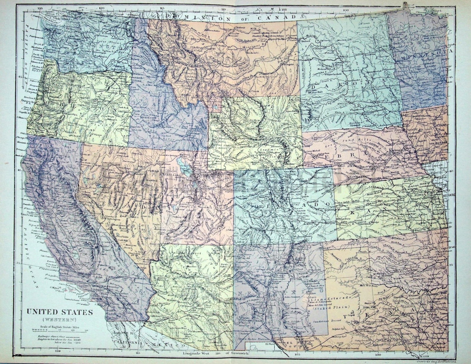 1890s Antique Map of the Western United States | Etsy