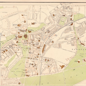 Antique Map of Harrogate, North Yorkshire, UK - 1898 Large Vintage Map ...