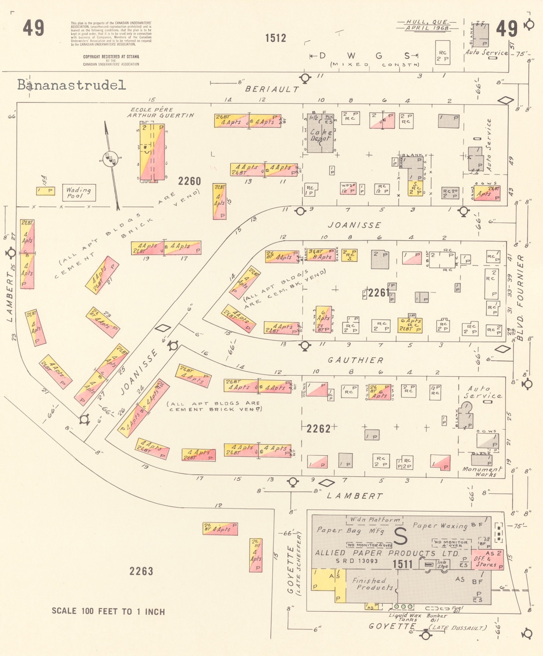 Vintage Map of Hull, Quebec - 1968 Fire Insurance Map - Sheet 49 and 50 ...