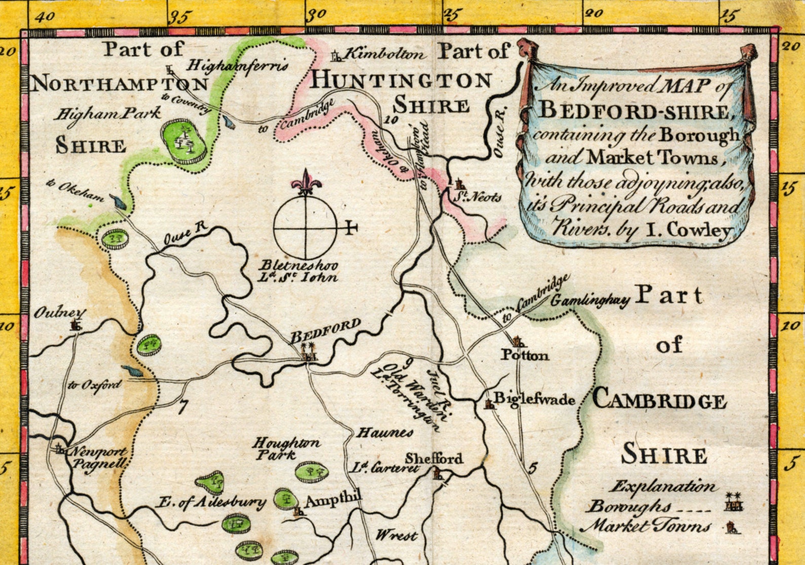 1744 Antique Map of Bedfordshire Rare Bedfordshire County - Etsy