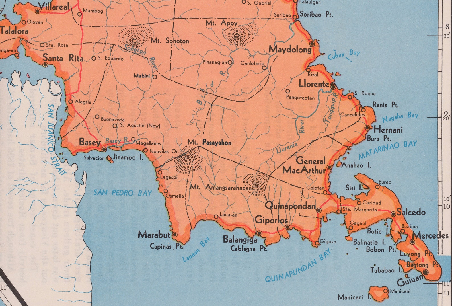 Samar, Philippines - RARE Large Vintage 1959 Map - Catbalogan ...